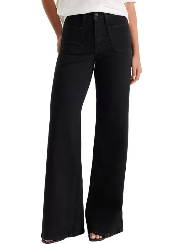 Good American Petite High Waist Patch Pocket Palazzo Jeans - Black001