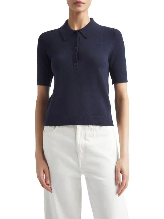Maria Mcmanus Cashmere & Organic Cotton Jersey Polo - Navy