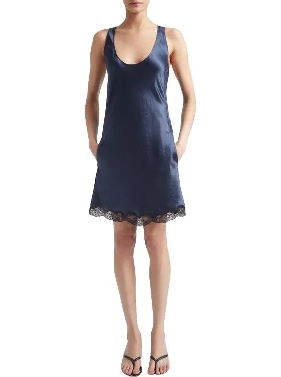 Maria Mcmanus Lace Trim Satin Bias Cut Dress - Navy