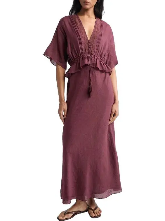 Veronica Beard Dominick Pintuck Lace Trim Maxi Dress - Raisin