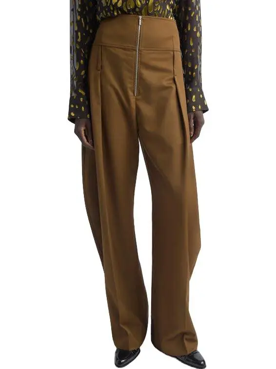 FERRAGAMO Pleated Wool & Cashmere Barrel Leg Pants - Soy Seed