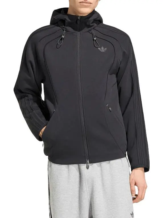 Adidas Full Zip Hoodie With Adjustable Hood And Signature Stripes - Black