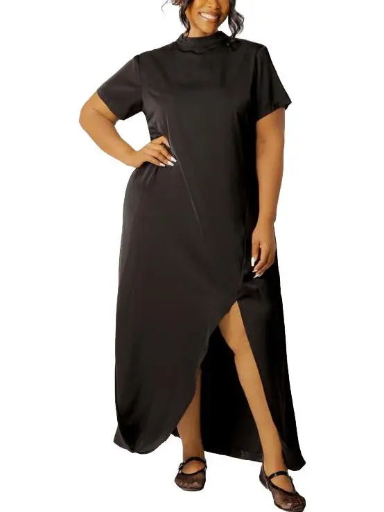 BUXOM COUTURE High Neck Draped Maxi Dress - Black