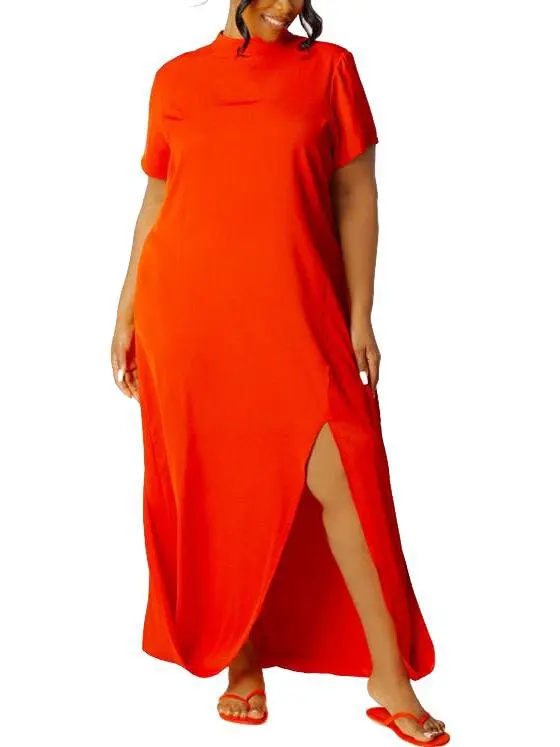 BUXOM COUTURE High Neck Draped Maxi Dress - Red