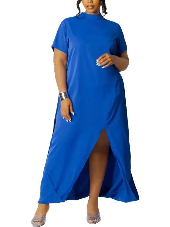 BUXOM COUTURE High Neck Draped Maxi Dress - Royal Blue