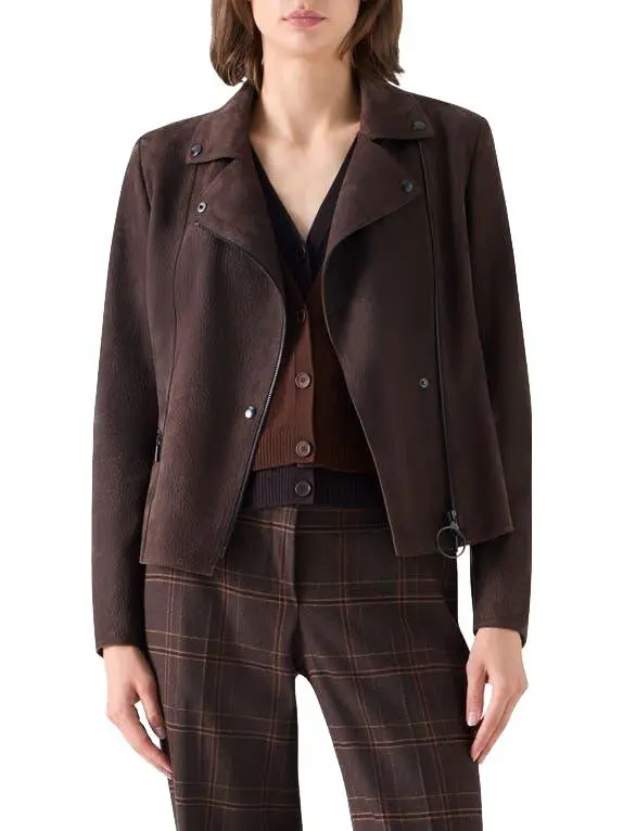 Akris Genuine Suede Belted Moto Jacket - Espresso