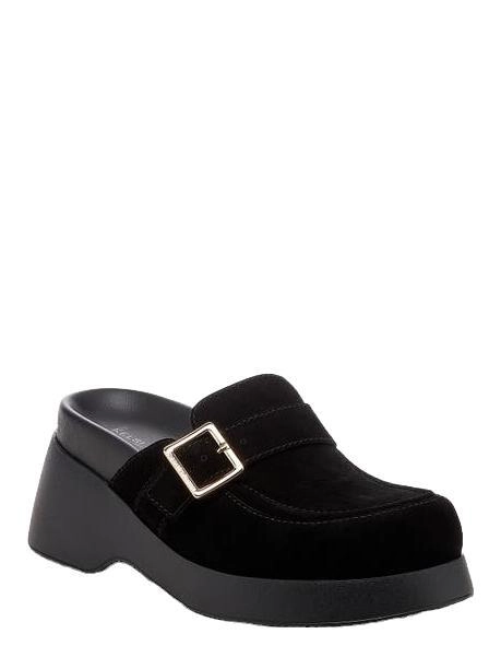 KELSI DAGGER BROOKLYN Suede Block Heel Clogs With Buckle Detail - Black