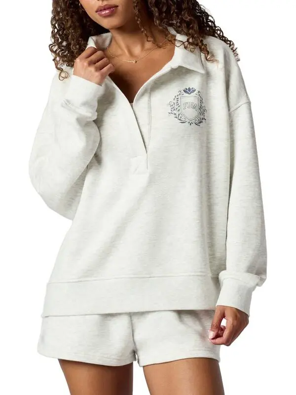 FLORENCE BY MILLS Polo Collar Sweatshirt With Graphic Detail - Heather Ice
