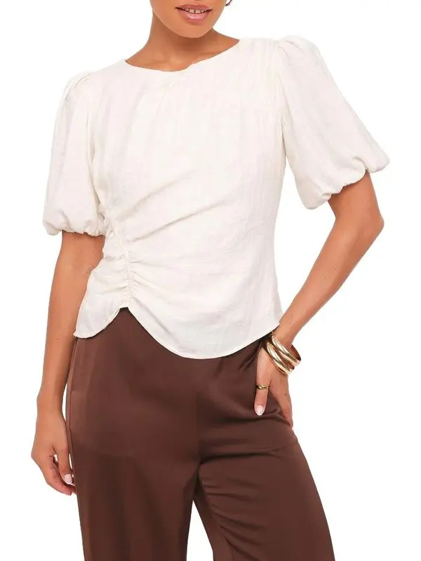 PETAL & PUP Laurel Puff Sleeve Ruched Top - Ivory