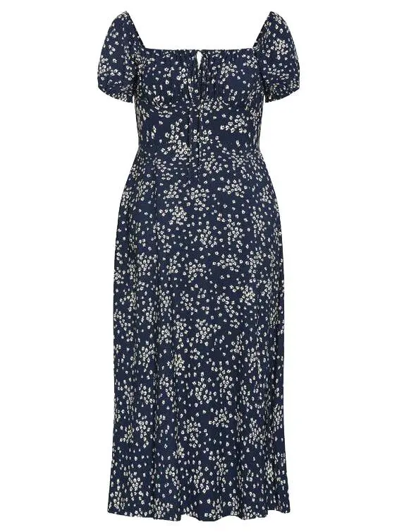 City Chic Abbigail Floral Print Puff Sleeve Midi Dress - Charming Ditsy