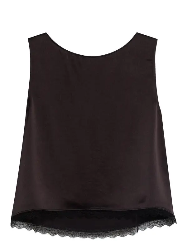 LESET Lace Trim Sleeveless Satin Top - Chocolate