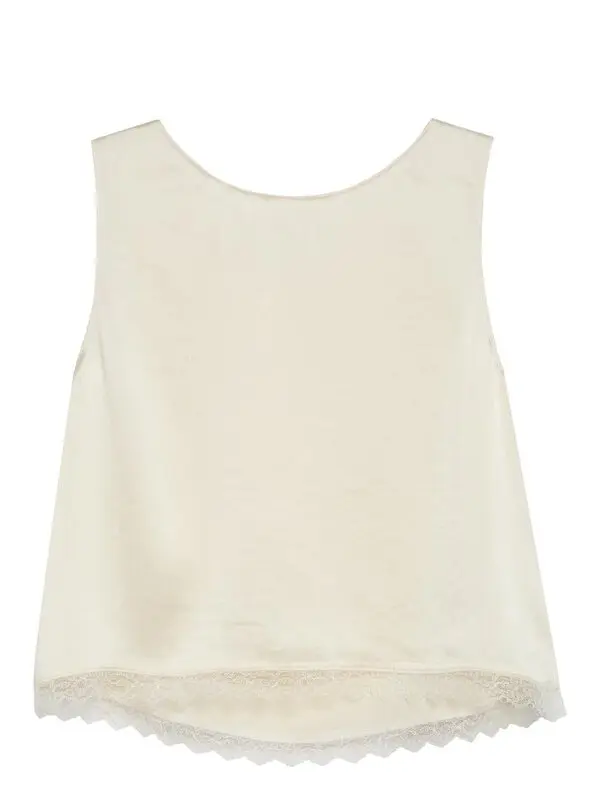 LESET Lace Trim Sleeveless Satin Top - Creme