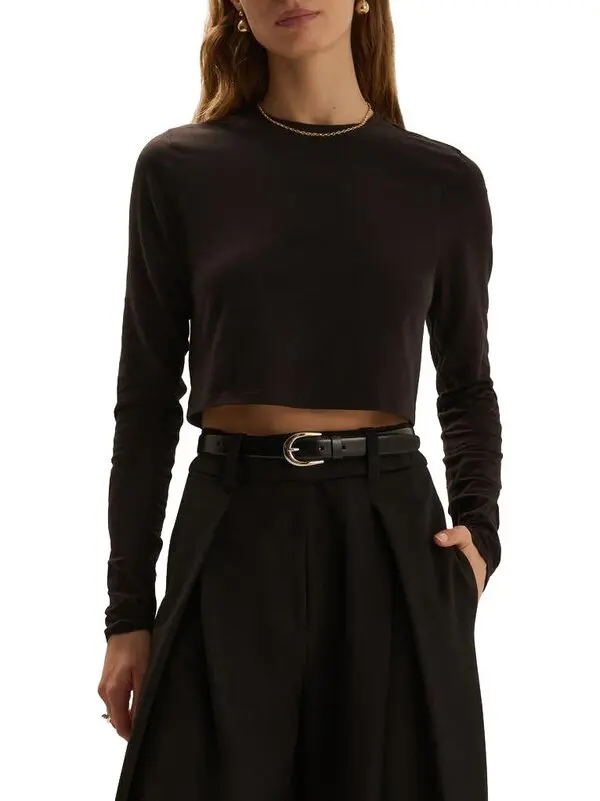 FAVORITE DAUGHTER The Laura Stretch Cotton Long Sleeve Crop T-shirt - Black