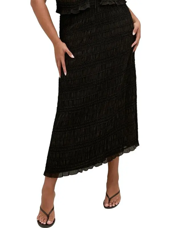 City Chic Emelia Smocked Midi Skirt - Black