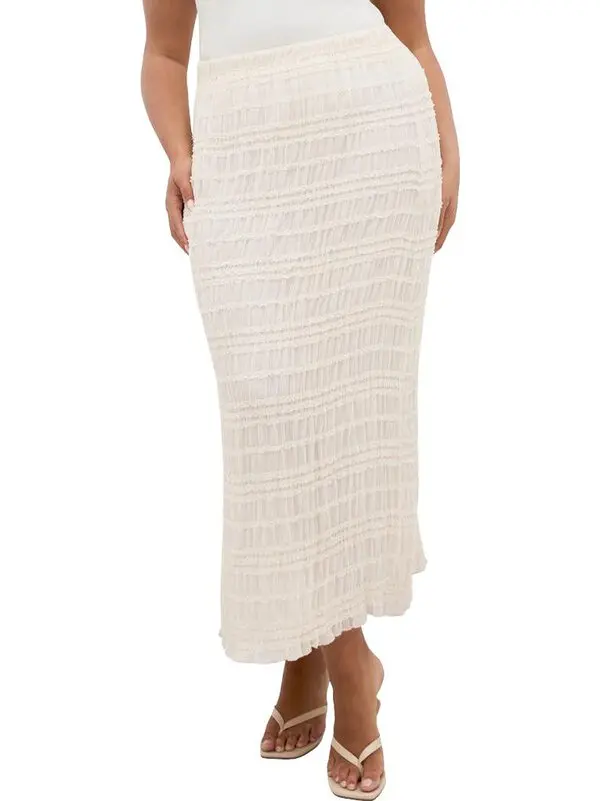 City Chic Emelia Smocked Midi Skirt - Creme