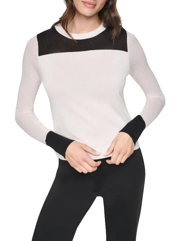 Dkny Colorblock Fine Knit Sweater - Ivory/black