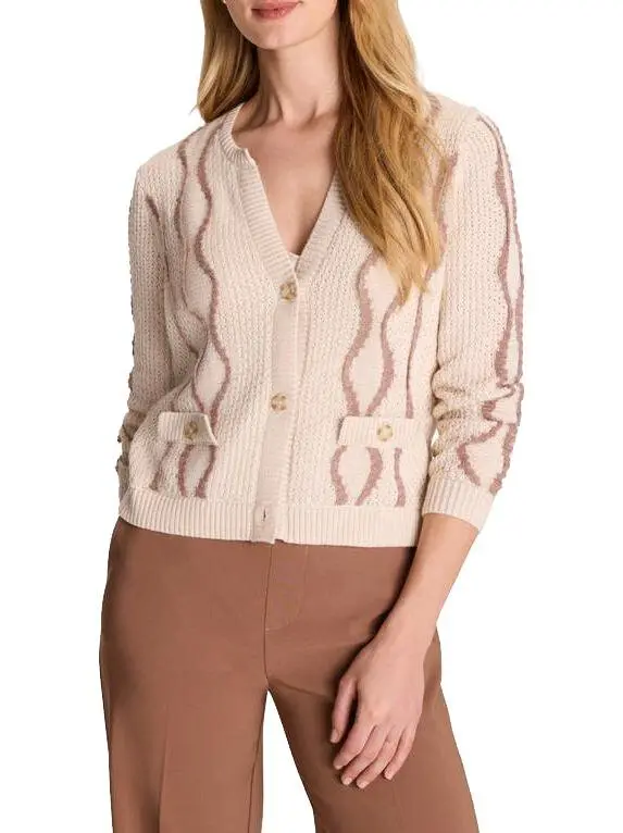NIC+ZOE Textured Wave Cotton Blend Cardigan - Brown Multi