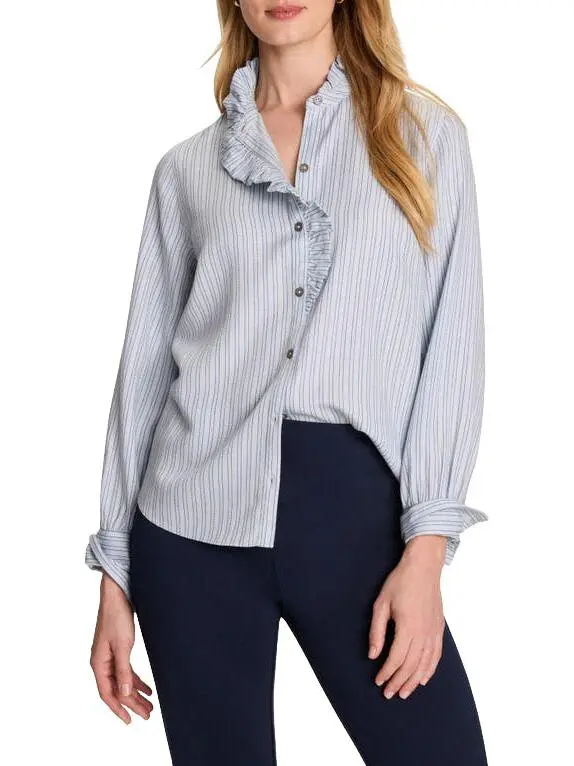 NIC+ZOE Ruffle Neck Striped Shirt - Blue Multi