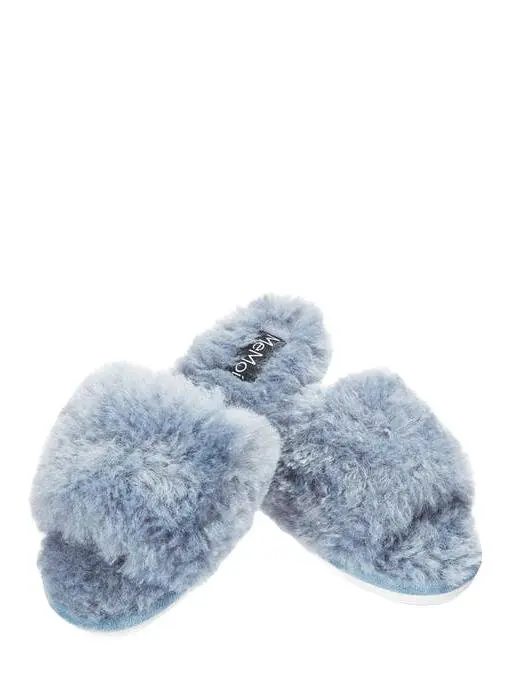 MEMOI The Jacqueline Plush Faux Fur Slide Slipper - Denim