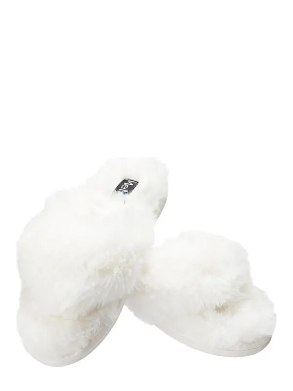 MEMOI Fuzzy Plush Faux Fur Flip Flop Slipper - Ivory