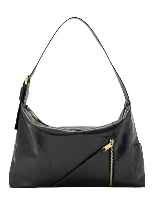 ALLSAINTS Alba Shine Leather Shoulder Bag - Black