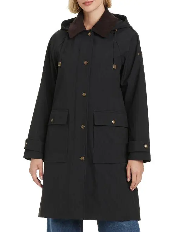 Vince Camuto Contrast Collar Longline Raincoat - Black