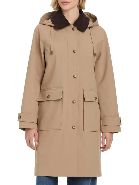 Vince Camuto Contrast Collar Longline Raincoat - Khaki