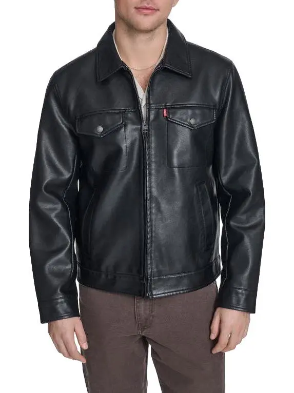 LEVI'S Faux Leather Trucker Jacket - Black