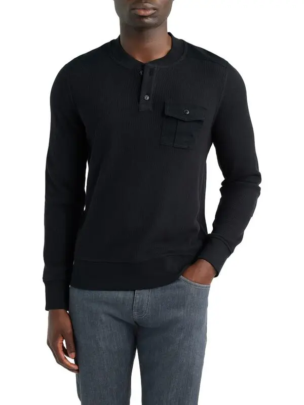 Brooks Brothers Waffle Stitch Stretch Cotton & Wool Henley - Black