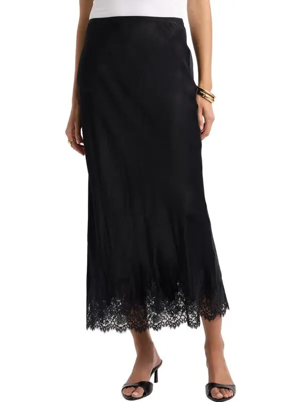 Nordstrom Lace Trim Bias Midi Skirt - Black