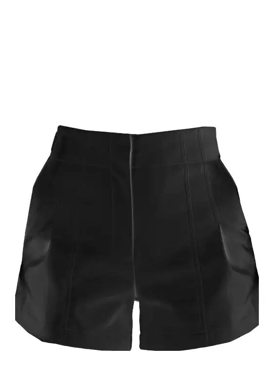 LBLC THE LABEL Tanya Vegan Leather High-waisted Pleated Shorts - Black