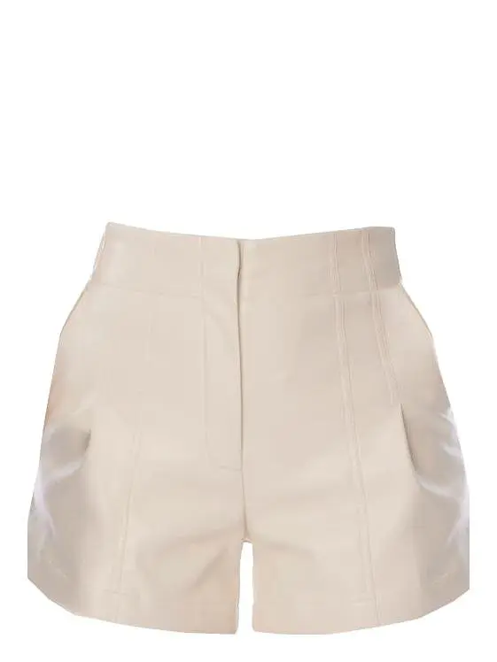 LBLC THE LABEL Tanya Vegan Leather High-waisted Pleated Shorts - Ivory