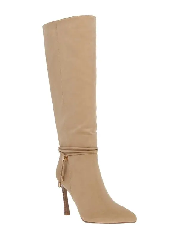 Mia Niko Pointed Toe Knee High Stiletto Boots - Beige
