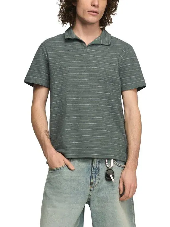 Lucky Brand Johnny Collar Stripe Cotton Blend Polo - Green/blue Multi