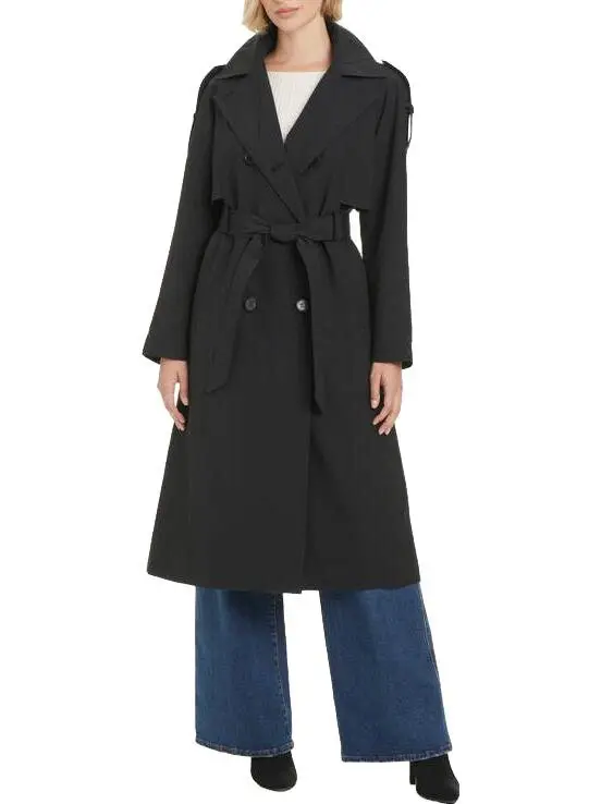Kate Spade New York Water Resistant Double Breasted Trench Coat - Black