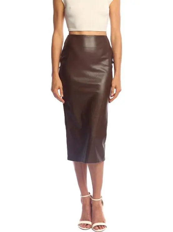 LBLC THE LABEL Eddie Skirt Faux Leather Midi Pencil Skirt - Maple