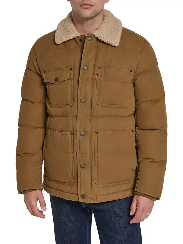 LEVI'S Quilted Chore Jacket With Shearling Collar - Brown