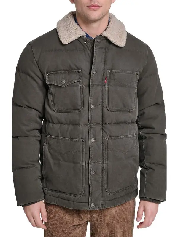 LEVI'S Quilted Chore Jacket With Shearling Collar - Olive