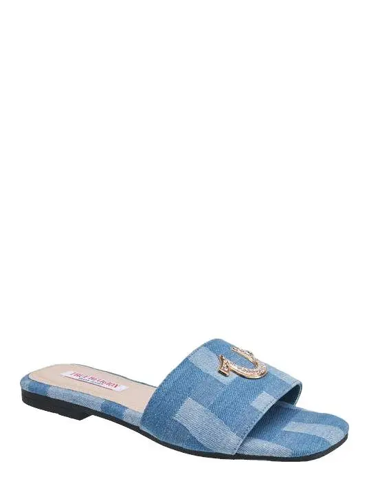 True Religion Mona Bling Logo Single Band Sandal - Denim