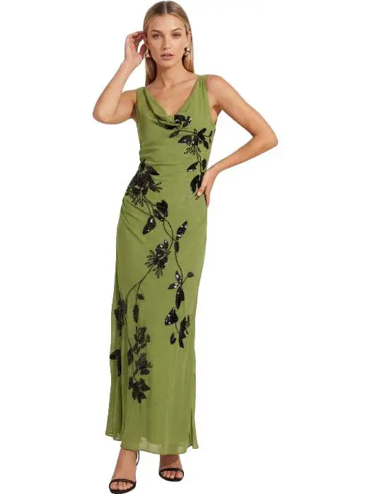 Nasty Gal Embellished Cowl Neck Maxi Dress - Green