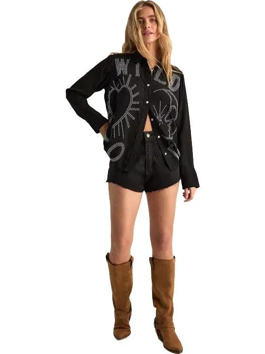Nasty Gal Wild Love Studded Western Shirt - Black