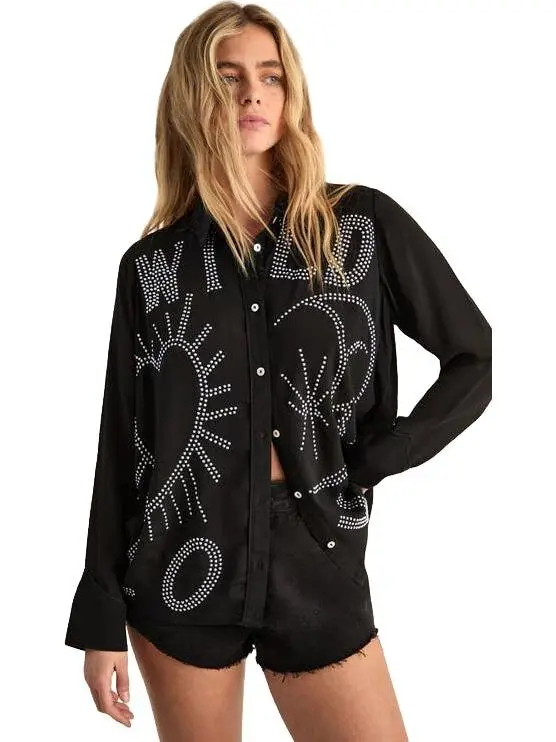 Nasty Gal Wild Love Studded Western Shirt - Black