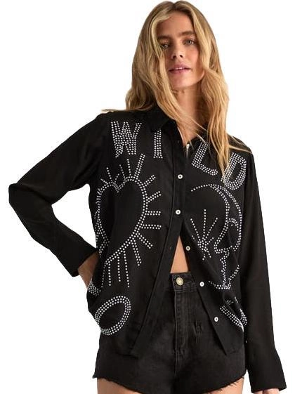 Nasty Gal Wild Love Studded Western Shirt - Black