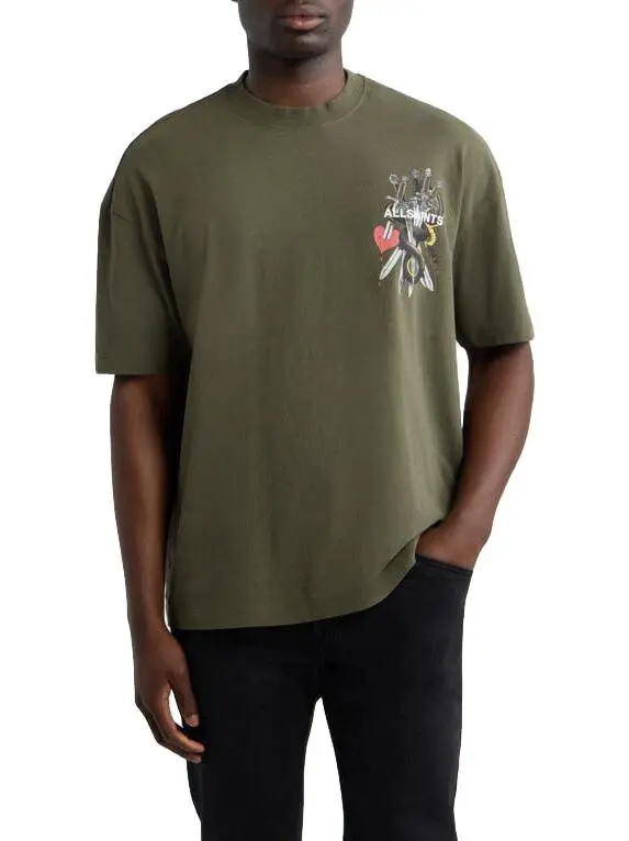 ALLSAINTS Oversize Serrate Graphic T-shirt - Forest Green