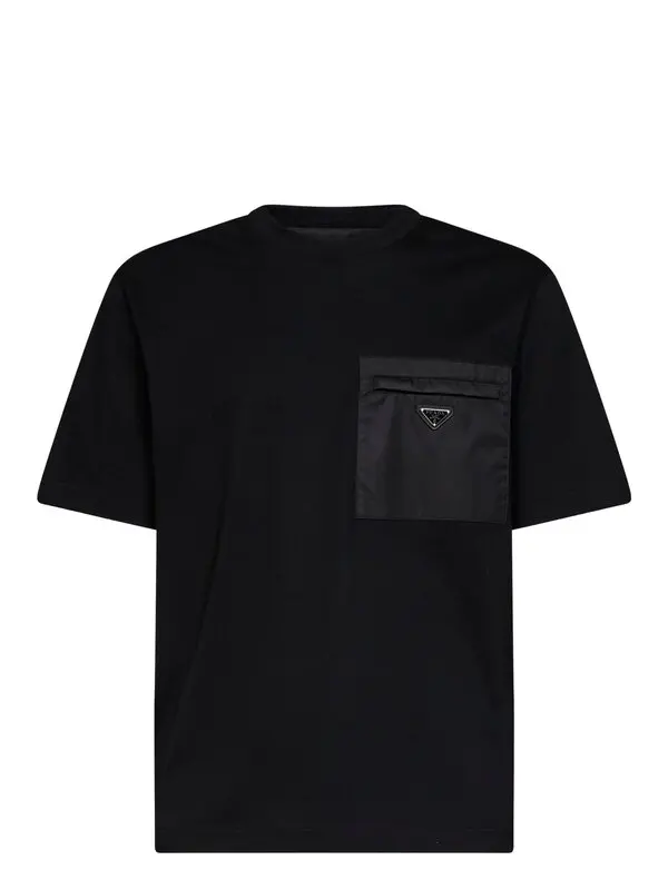 Prada Abbigliamento Black Jersey And Re-nylon Crewneck T-shirt - Multicolor