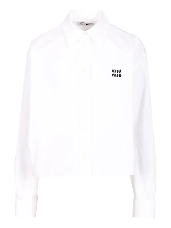 Miu Miu Popeline Shirt With Embroidered Logo - White