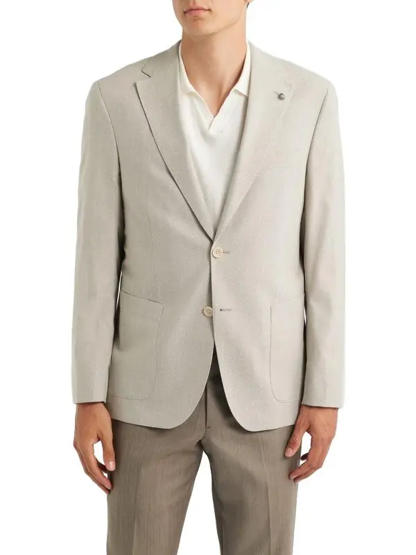 JACK VICTOR Morton Tonal Herringbone Sport Coat - Sand