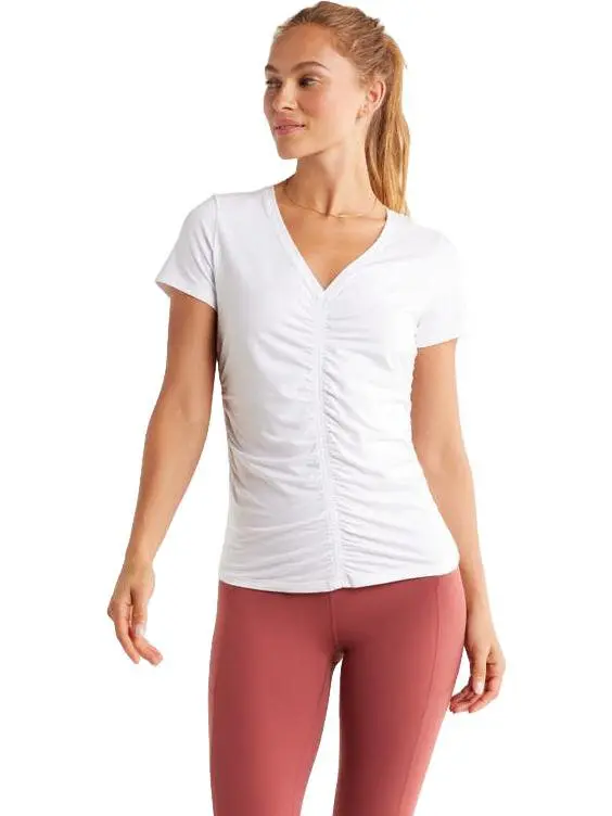 Zella Ruched V-neck T-shirt - White