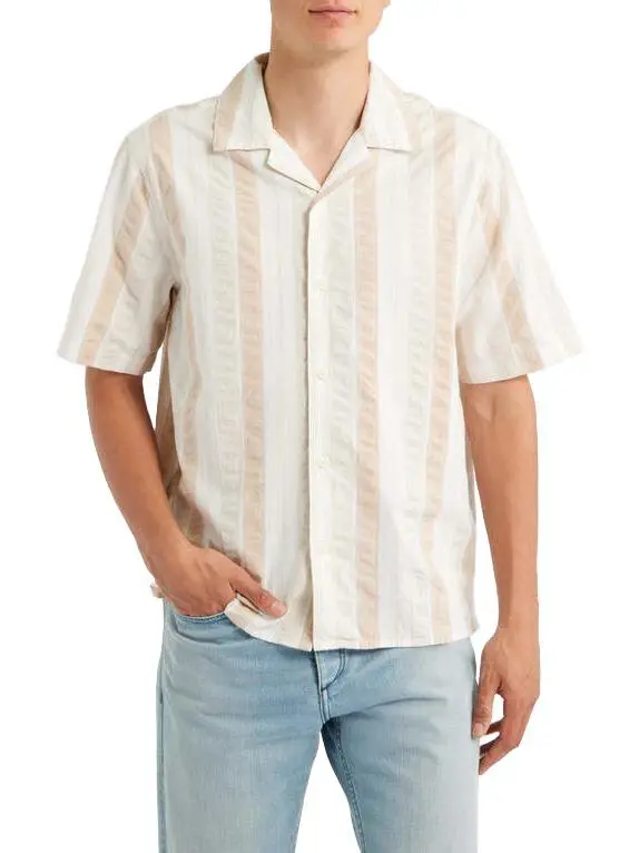 WAX LONDON Didicot Stripe Cotton Seersucker Camp Shirt - Ecru/natural