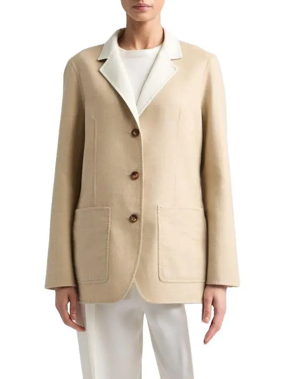 Lafayette 148 New York Reversible Wool & Silk Blazer With Patch Pockets - Beechnut/cloud